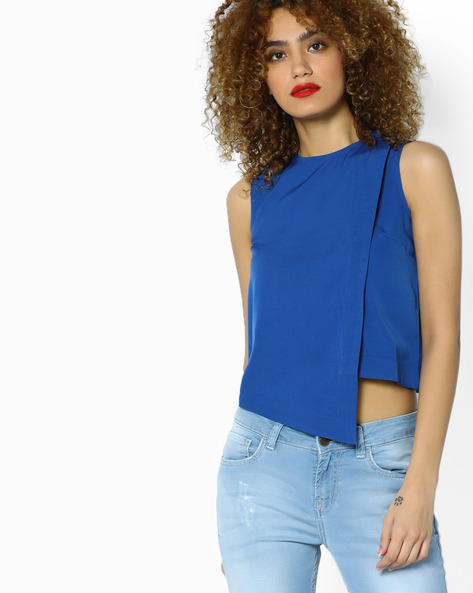 Buy Blue AJIO Overlay Top with Uneven Hemline | AJIO