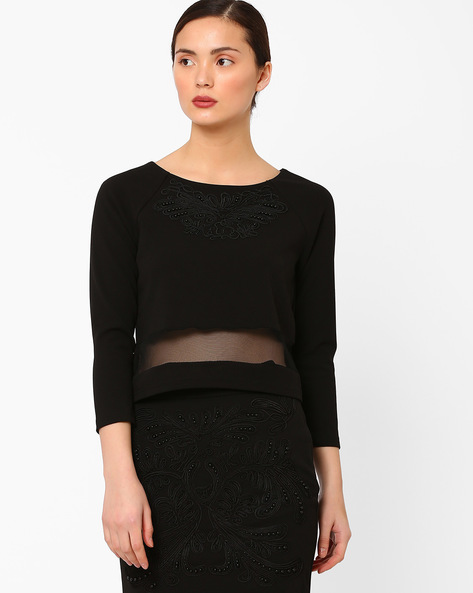 Buy Black AJIO Short Top with Mesh Panel | AJIO