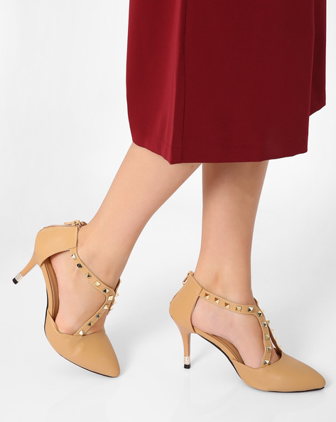 Buy Nude MFT Couture Pointed-Toe Heels with Studs | AJIO